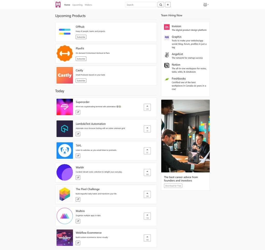 Product Hunt Clone | Bootstrap 4 Website template - Gridbox